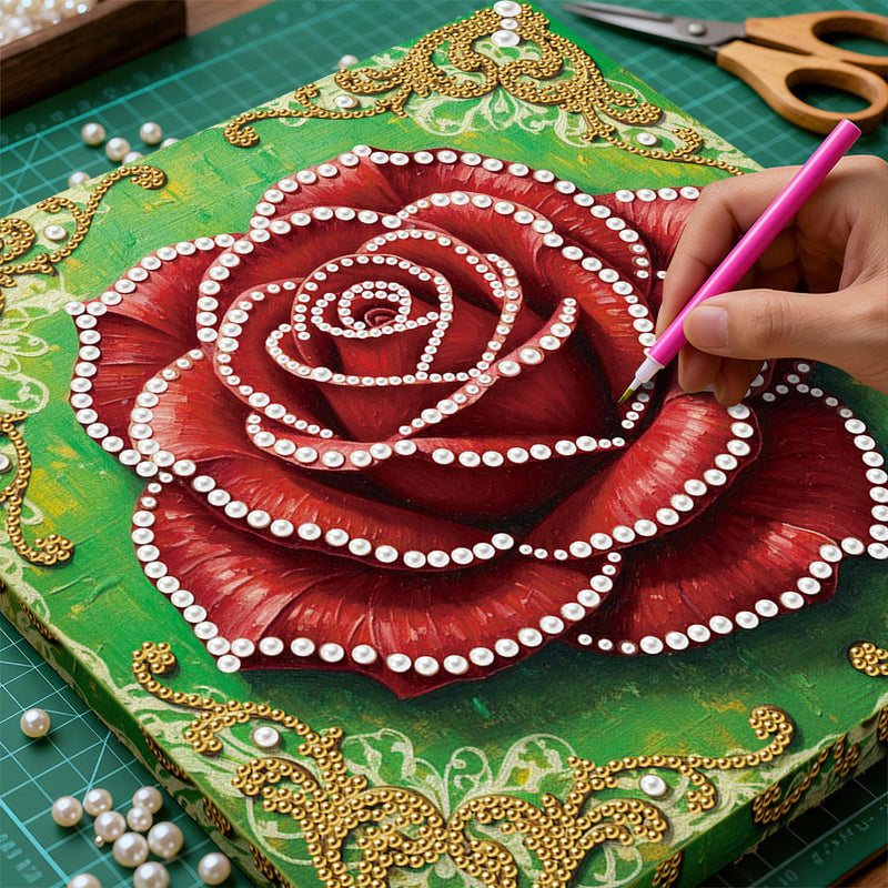 5D Diamond Painting Pearl Painting - A Blooming Red Rose – Diamondart.uk