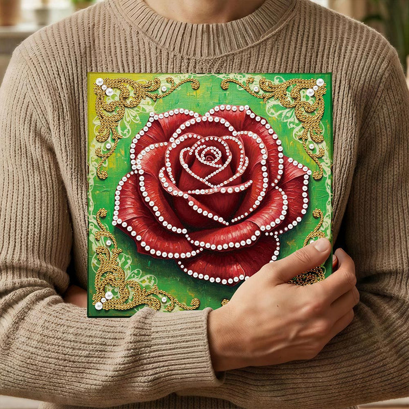 5D Diamond Painting Pearl Painting - A Blooming Red Rose – Diamondart.uk