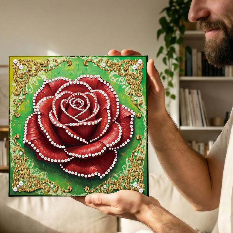 5D Diamond Painting Pearl Painting - A Blooming Red Rose – Diamondart.uk