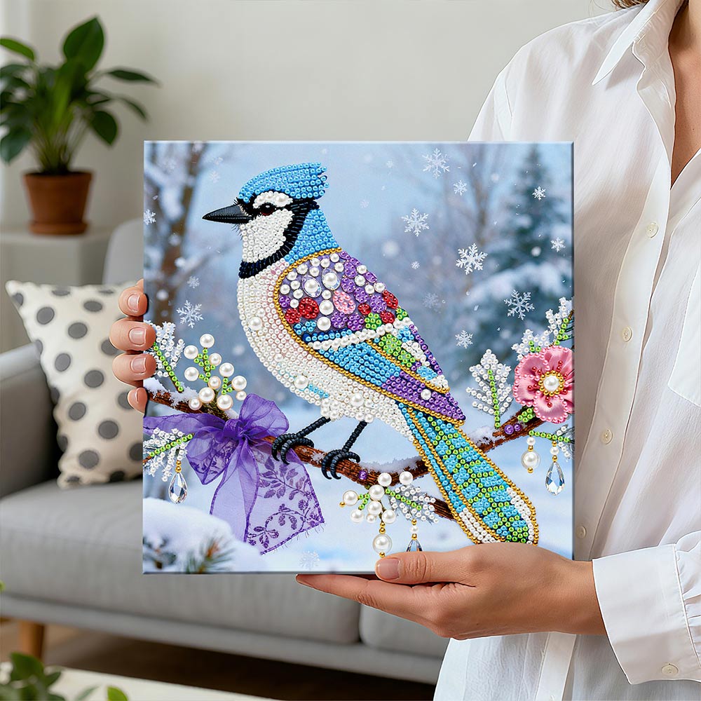 5D Diamond Painting Pearl Painting - Bird on Tree Branches in the Snow ...